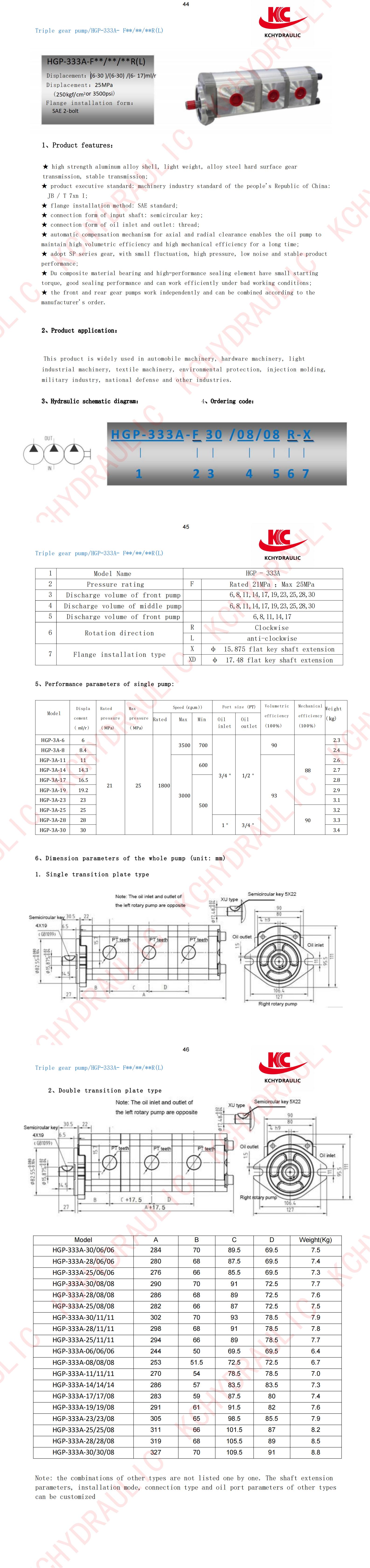 HGP-333A Triple gear pump_Multiple pump_Products_Dongguan Kechang Hydraulic Technology Co., Ltd.